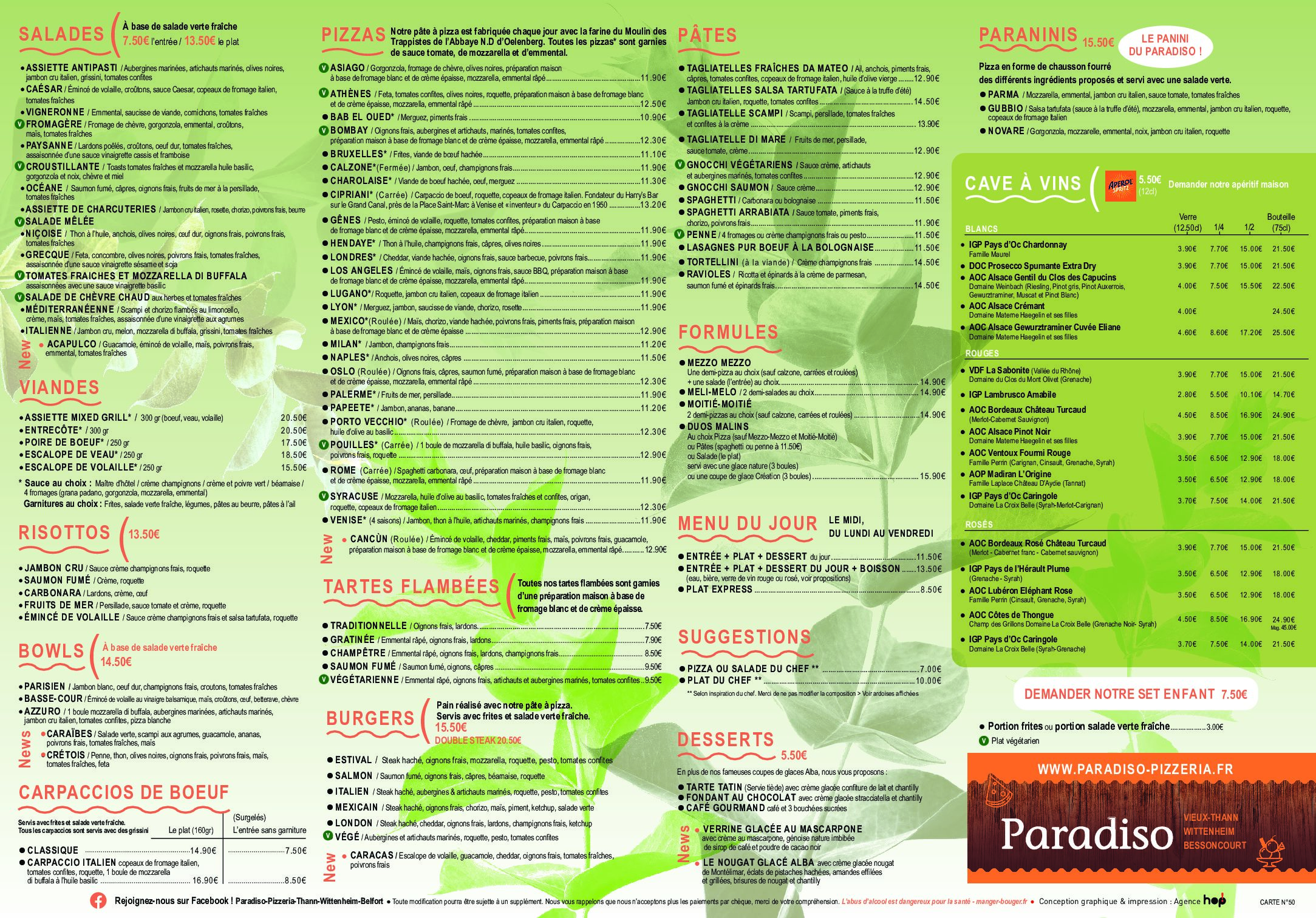 Carte & Menu - Paradiso Pizzeria